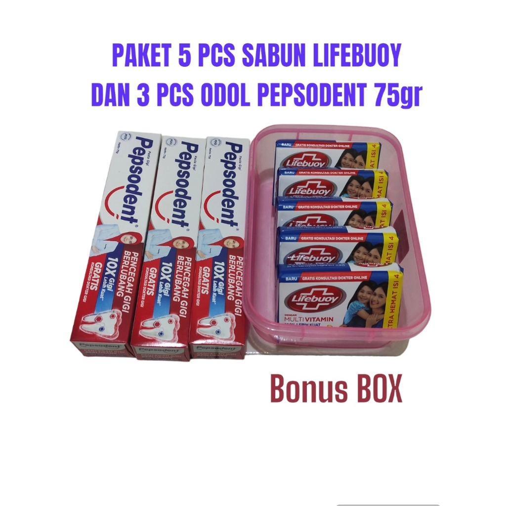Jual PAKET 5 PCS SABUN LIFEBUOY DAN 3 PCS ODOL PEPSODENT 75gr BONUS BOX ...