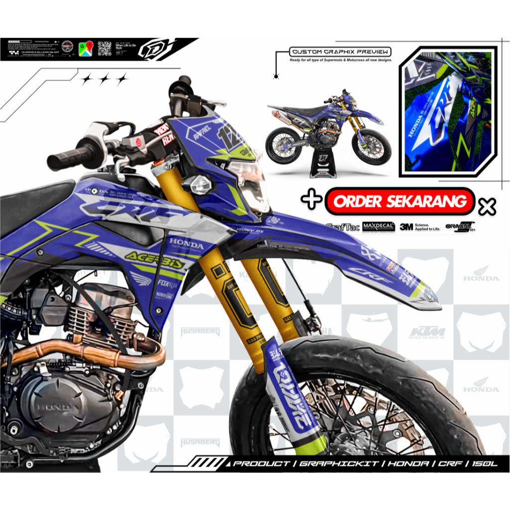 Jual BLUE CHROME SERIES !!! Custom Decals KLX, DTX , WR, CRF Supermoto ...