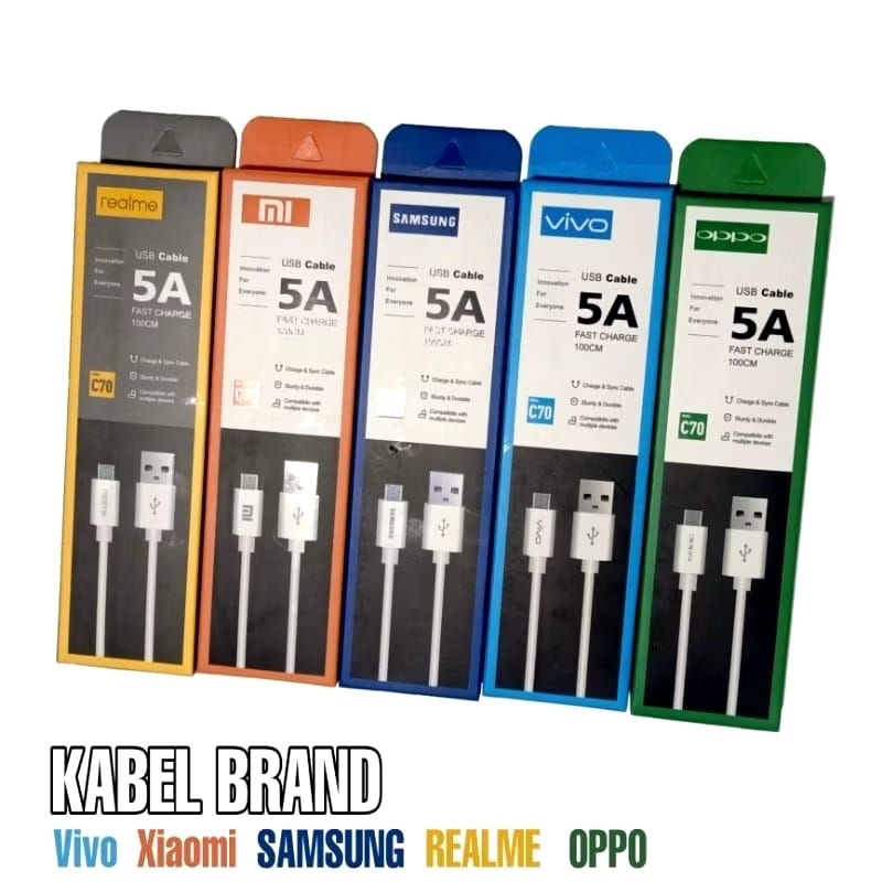 Jual Kabel Data 5A C70 TYP C usb V8 All tipe Merek Hp Cable data ...