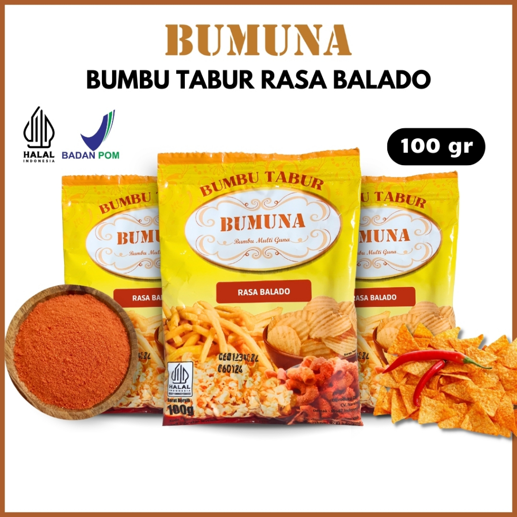 Jual Bumbu Tabur Balado 100 Gram Bumuna / Bumbu Tabur Cemilan Keripik ...