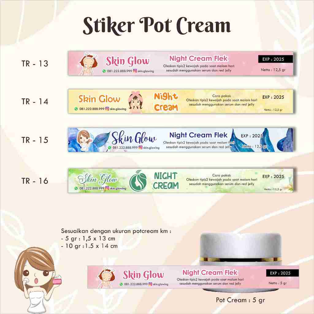 Jual [28 pcs] Stiker skincare list pot cream / Stiker kemasan / Label ...