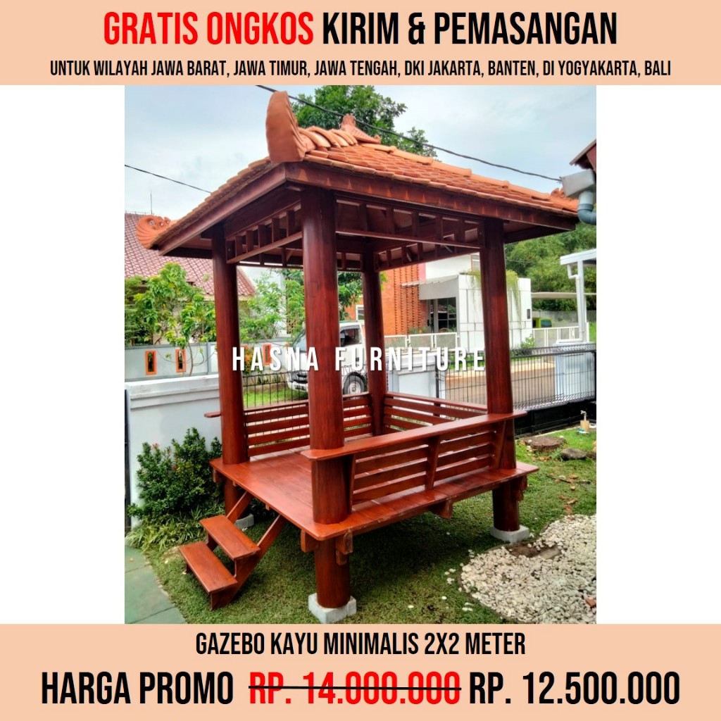 Jual Gazebo Kayu Unik Minimalis Ukuran 2x2 Meter Atap Genteng Tanah ...