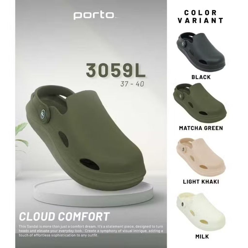 Jual Porto 3059L - Sandal Clogs Spon Unisex Bahan Karet Anti Slip ...