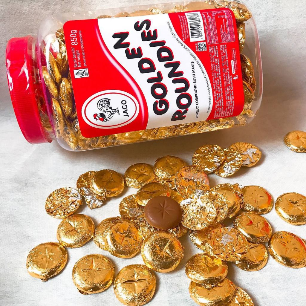 Jual Coklat Coin Full Milk GOLDEN ROUNDIES Kemasan Toples 850gr ...