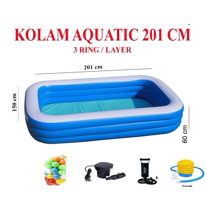 Jual AQUATIC KOLAM RENANG ANAK JUMBO BESAR 2 METER 3 RING 200x150x60 cm ...