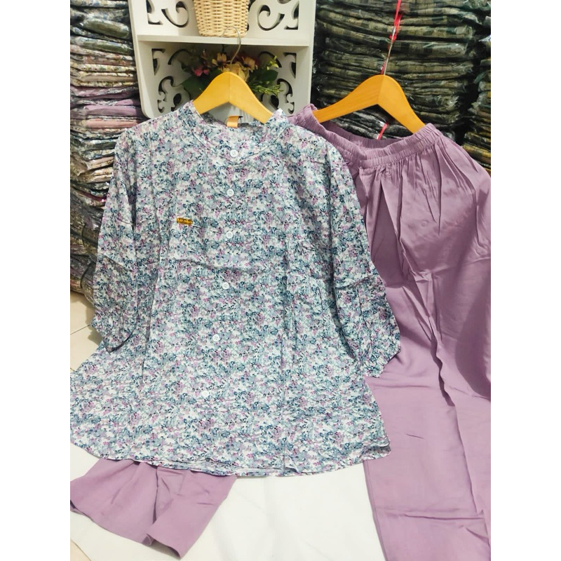 Jual Terbaru 2025 One set setelan wanita model leher oblong kekinian jumbo bahan rayon twill ...