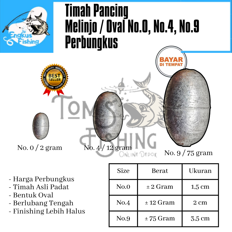Jual Timah Pemberat Pancing Melinjo / Oval Perbungkus (No.0, No.4, No.9 ...
