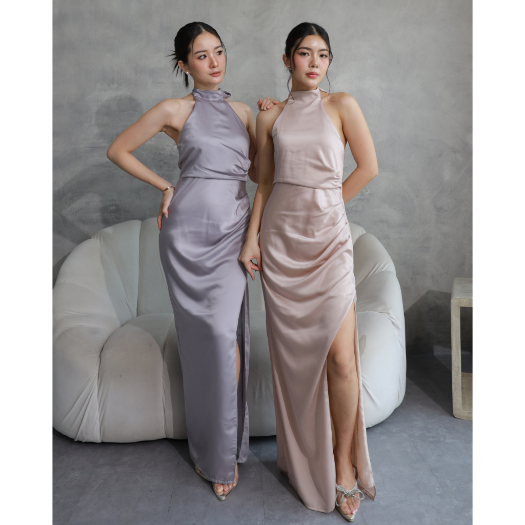 Jual [ Canary ] Aivee Satin Dress / Halter Dress / Dress Satin Wanita ...