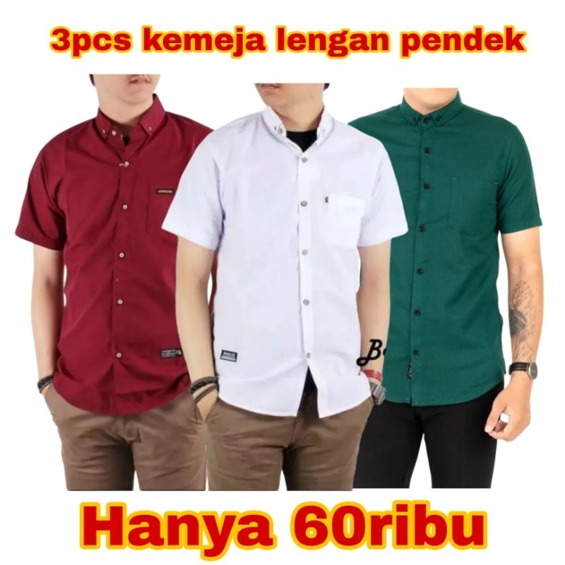 Jual HEM KEMEJA POLOS PRIA LENGAN PENDEK PAKET HEMAT 3pcs BANYAK ...