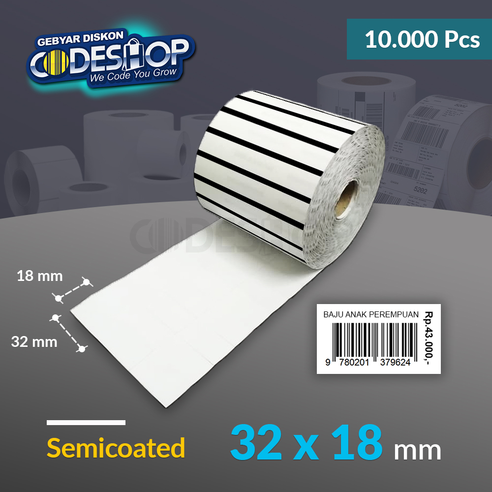 Jual Codeshop Label Semicoated 32x18 mm 3 Line Blackmark Stiker Harga ...