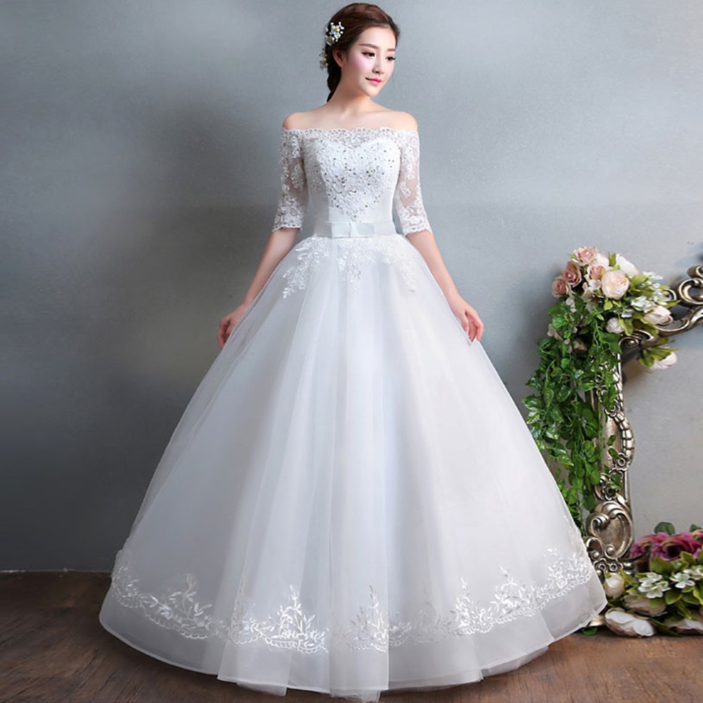 Jual Wanita Putih Gaun pengantin Gaun pesta Renda manik-manik Maxi ...
