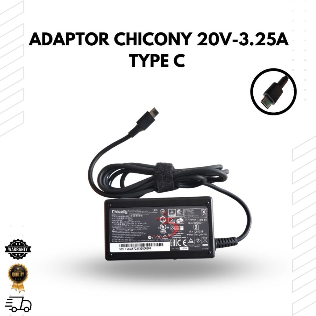 Jual Adaptor Charger Laptop Chicony 20V-3.25A 65W USB Type-C ORI | Shopee Indonesia