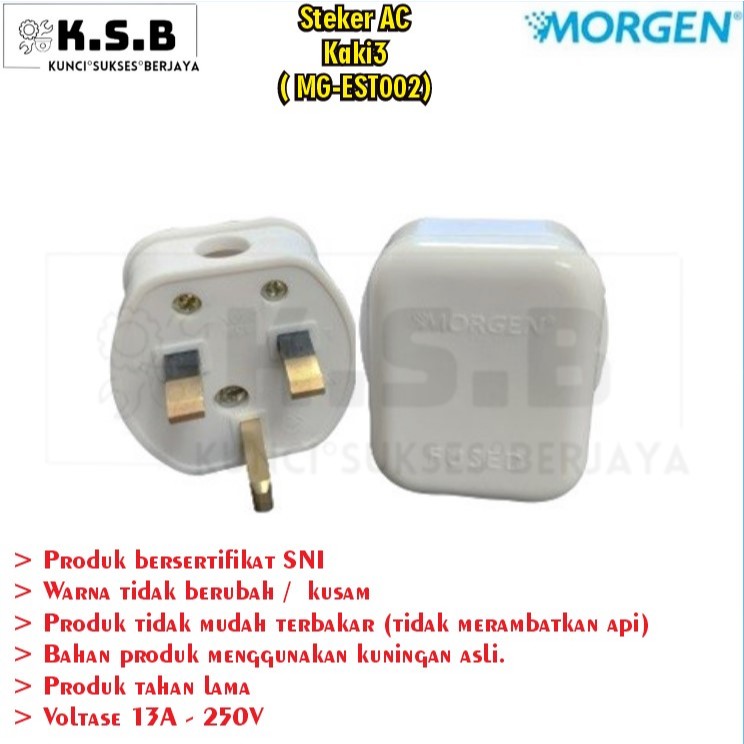 Jual Steker Stecker AC Kaki 3 13A 250V Putih MORGEN ( MG-EST002 ...