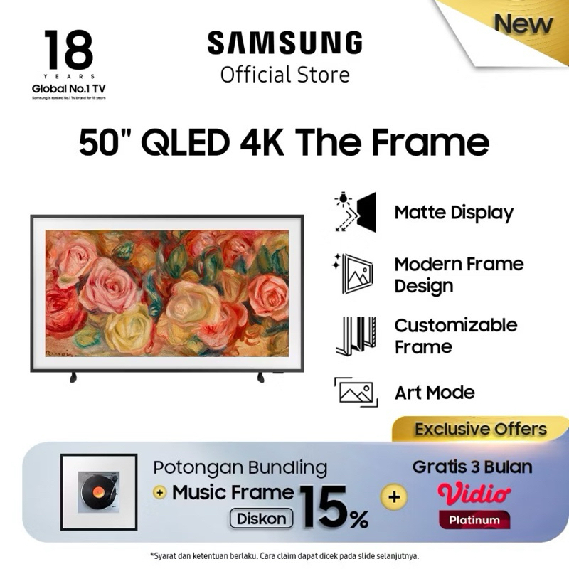 Jual samsung 50" QLED 4K The Frame Smart TV matte display | Shopee ...
