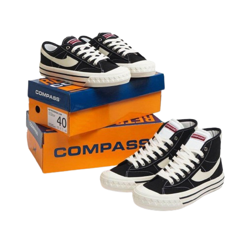 Jual Promo Sepatu Compass Retrograde Low Black White Sneakers Compass ...