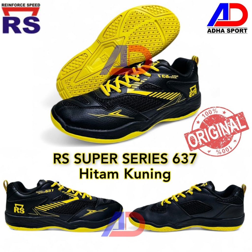 Jual Sepatu Badminton RS Super Series 637 / SS637 Hitam Kuning Original ...