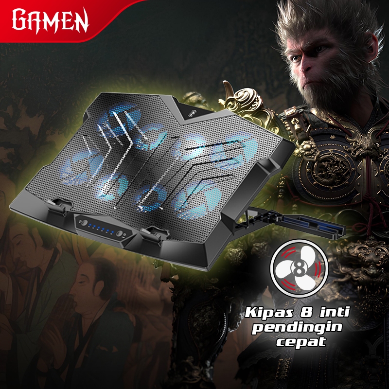 Jual GAMEN Cooling Pad Laptop Gaming Kipas 8 Inti 3000 RPM GCP100 Black ...
