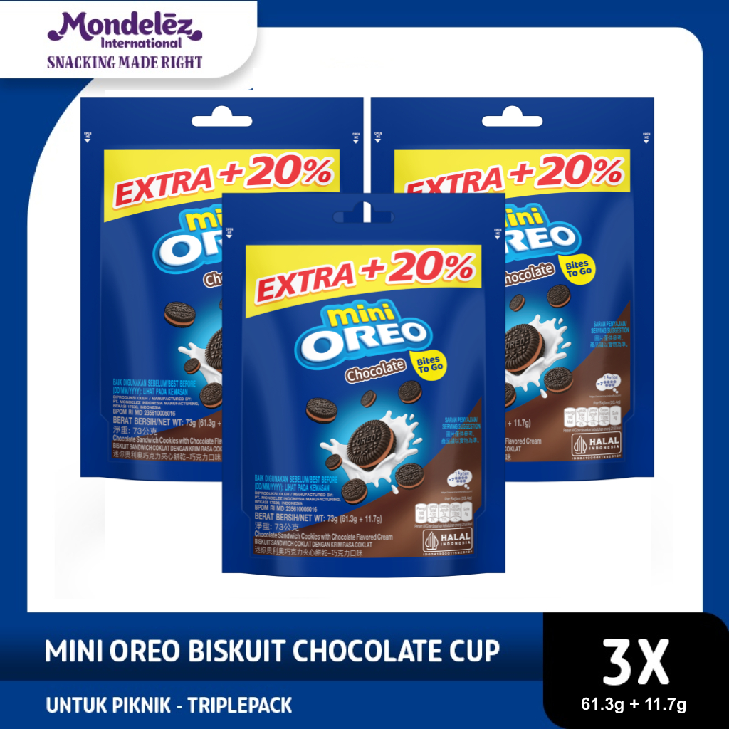 Jual Oreo Mini Biskuit Krim Cokelat 61.3 gr Untuk Traveling - Triple ...
