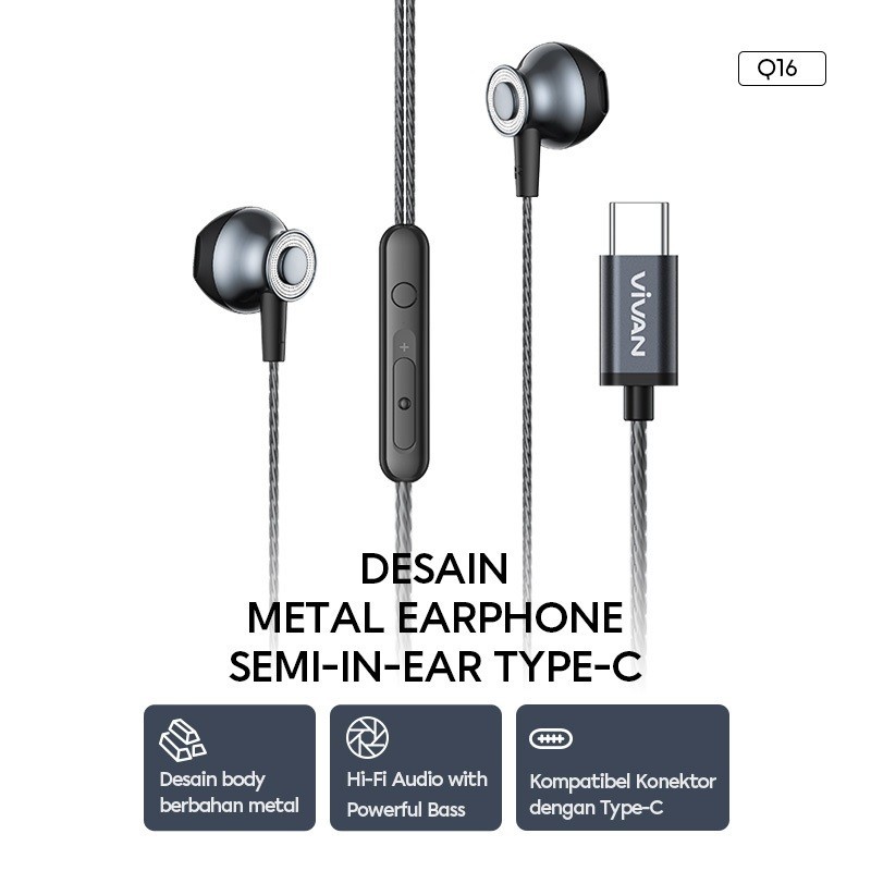 Jual VIVAN Q16 Metal wired Earphone Type c HIFi audio with powerful ...
