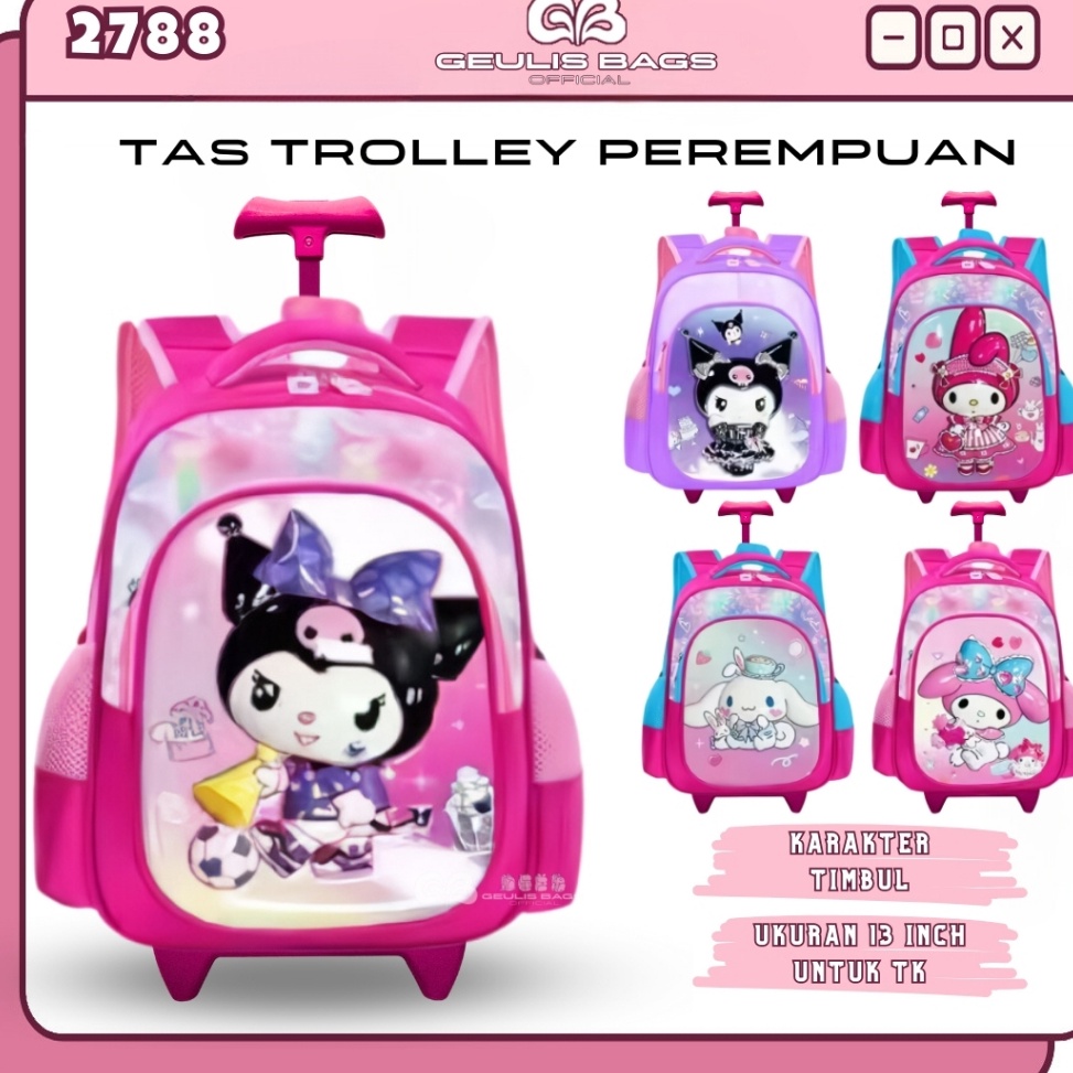 Jual Top Produk GEULIS BAGS Tas Troli Anak Sekolah TK Perempuan Tas Ransel Dorong Karakter ...