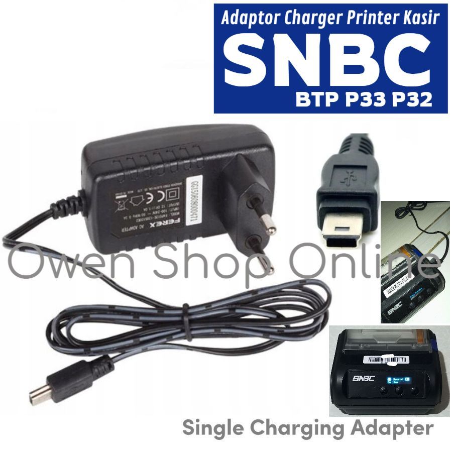Jual Charger Adaptor 12V Mini Printer Kasir 80mm Label SNBC BTP P33 P32 Adapter | Shopee Indonesia
