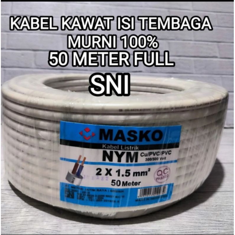 Jual MASKO KABEL NYM 2X1,5 2X1.5 50M FULL 50 METER SNI TEMBAGA MURNI ...