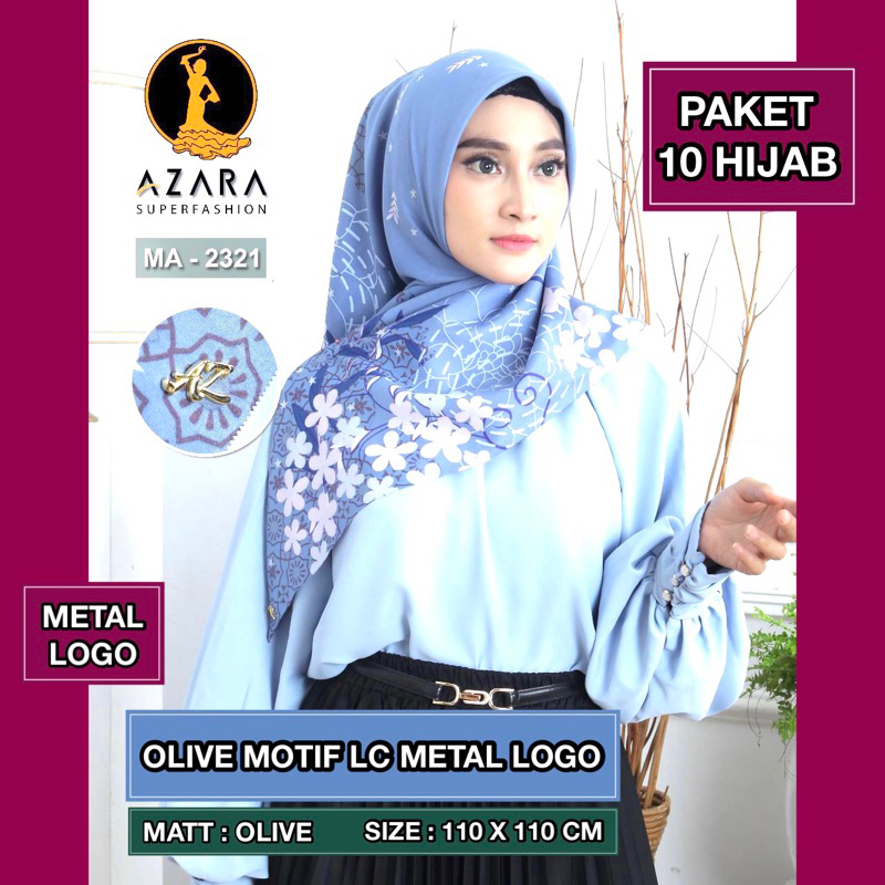 Jual 10 HIJAB OLIVE MOTIF PLAT LOGO VOAL PREMIUM TEPI LC LASER CUT ORI ...