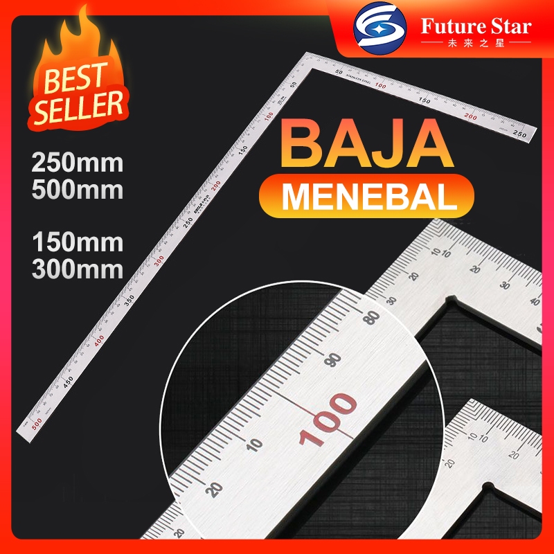 Jual Penggaris Siku Stainless Steel 50x25cm/30x15cm L Shaped Ruler Carpenters 90 Degree Square ...