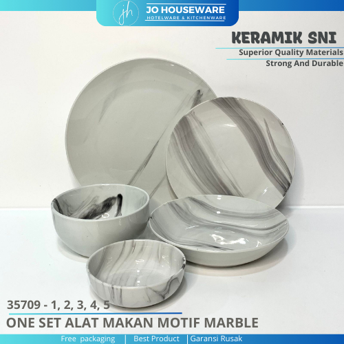 Jual SET Piring Mangkok motif mix marble / set alat makan motif marble ...