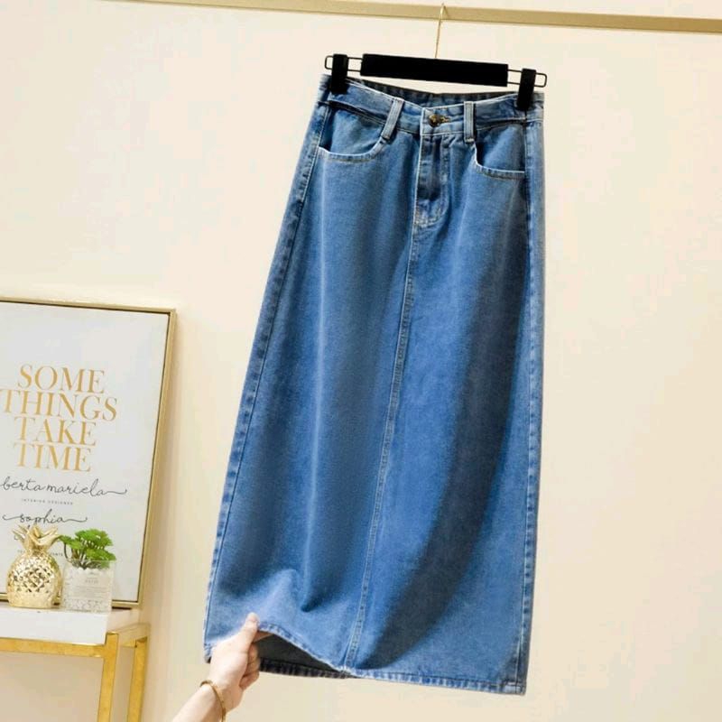 Jual Highwaist Rok jeans A-Line 7/8 - Basic Skrit jeans 780 || Rok ...