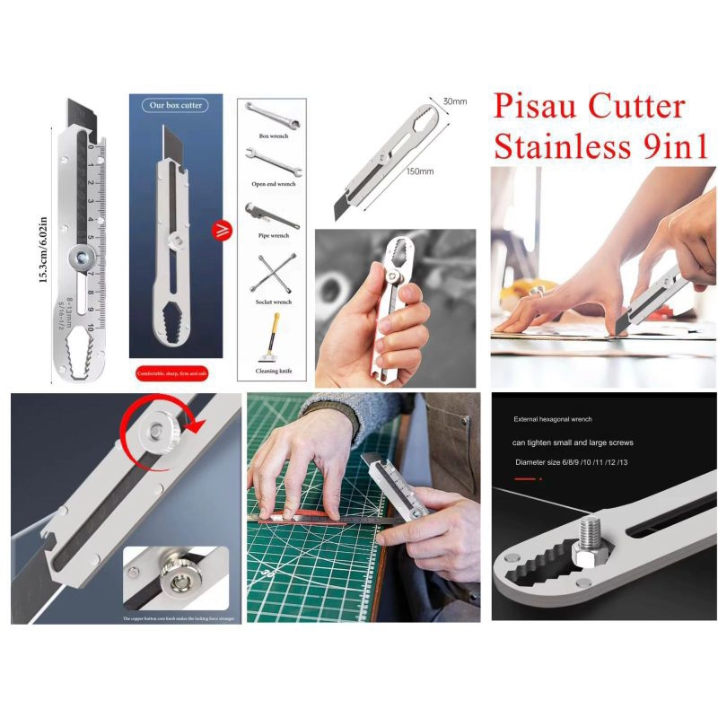 Jual Pisau Cutter Besi 9in1 Stainless Steel 15mm pemotong Serbaguna ...