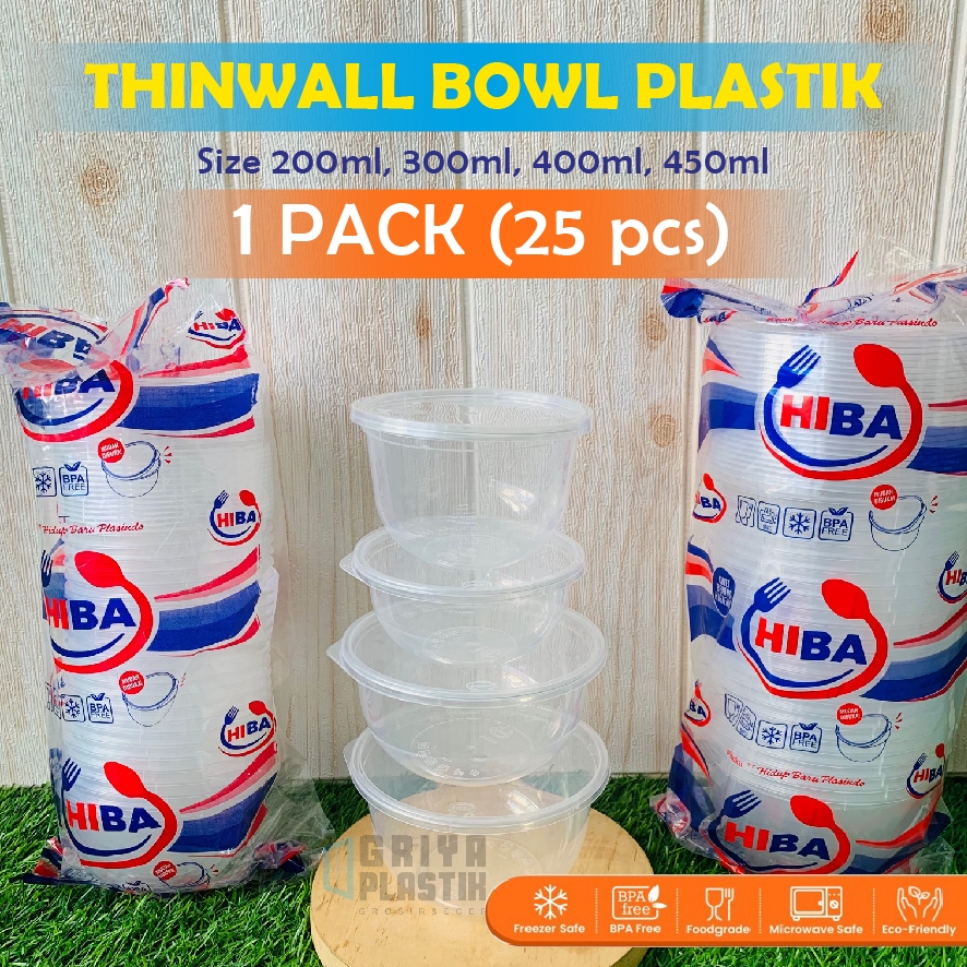 Jual [25 pcs] Thinwall Bowl + Tutup / Bowl 200ml 300ml 400ml 450ml Food Grade / Mangkuk Bulat ...