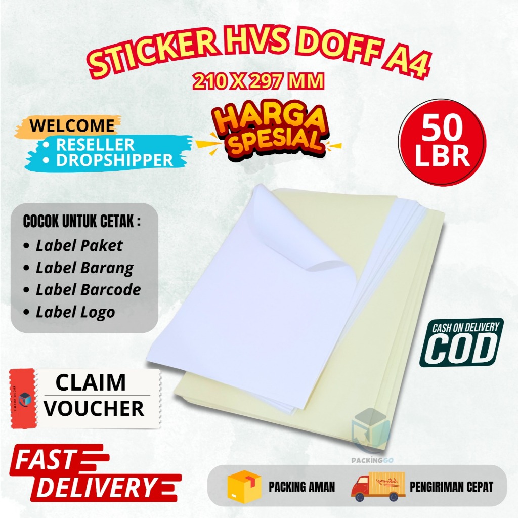 Jual STICKER HVS A4 ISI 50 LEMBAR / KERTAS STIKER HVS INKJET DOFF A4 ...