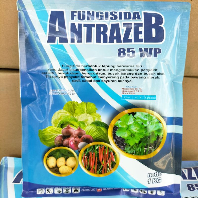 Jual Fungisida Antrazeb 85 WP 1 KG Mancozeb Biru Simoksanil Dan Silika ...