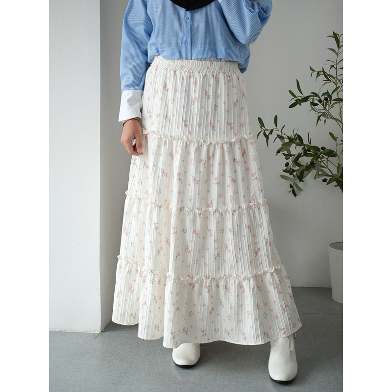 Jual Rok Panjang Wanita Motif Bunga / Long skrit Korean / Flower Ruffle ...