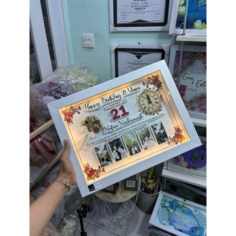 Jual Pop Up Frame FLOWER IN FRAME Jam Buket 40 cm x 30 cm Kado ...