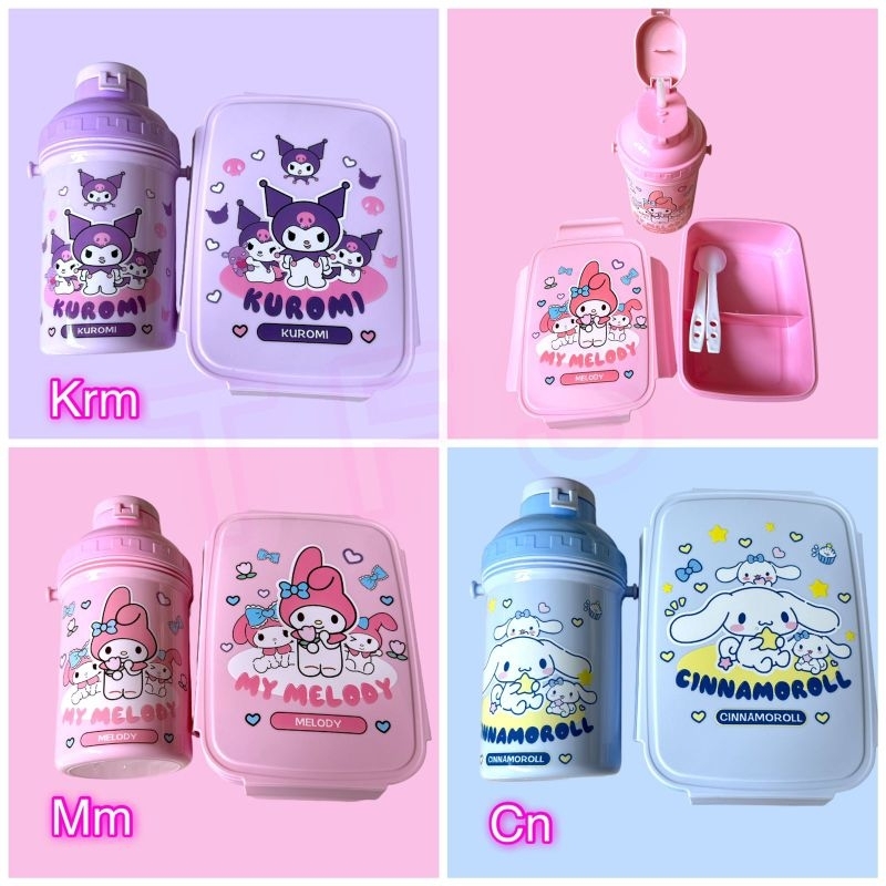 Jual BOTOL MINUM KOTAK MAKAN LUNCH BOX SET KUROMI MELODY CiNNAMOROLL | Shopee Indonesia