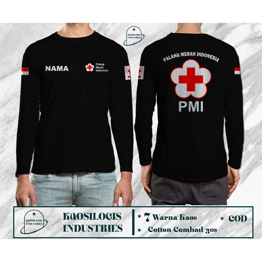 Jual Kaos PMI Palang Lengan Panjang Merah indonesia Custom Nama Dan ...