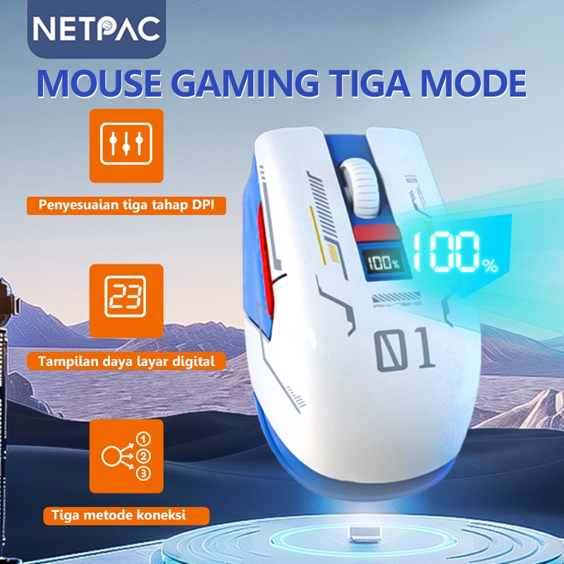 Jual NETPAC Mouse Wireless Gaming M1 LED Display Bluetooth 2.4G Type-C ...