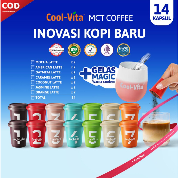 Jual COOLVITA MCT COFFEE MIX 14KAPSUL GRATIS GELAS MAGIC BERUBAH WARNA ...