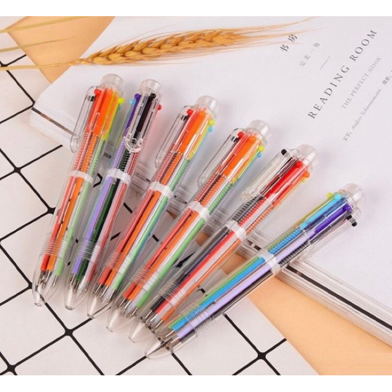 Jual pena 6 warna/ ballpoint 6 warna | Shopee Indonesia