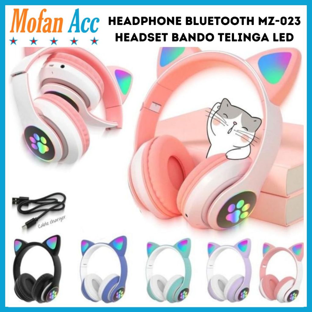Jual Headphone Bluetooth MZ-023 LED Telinga Kucing/ Cat Ear Wireless 5. ...