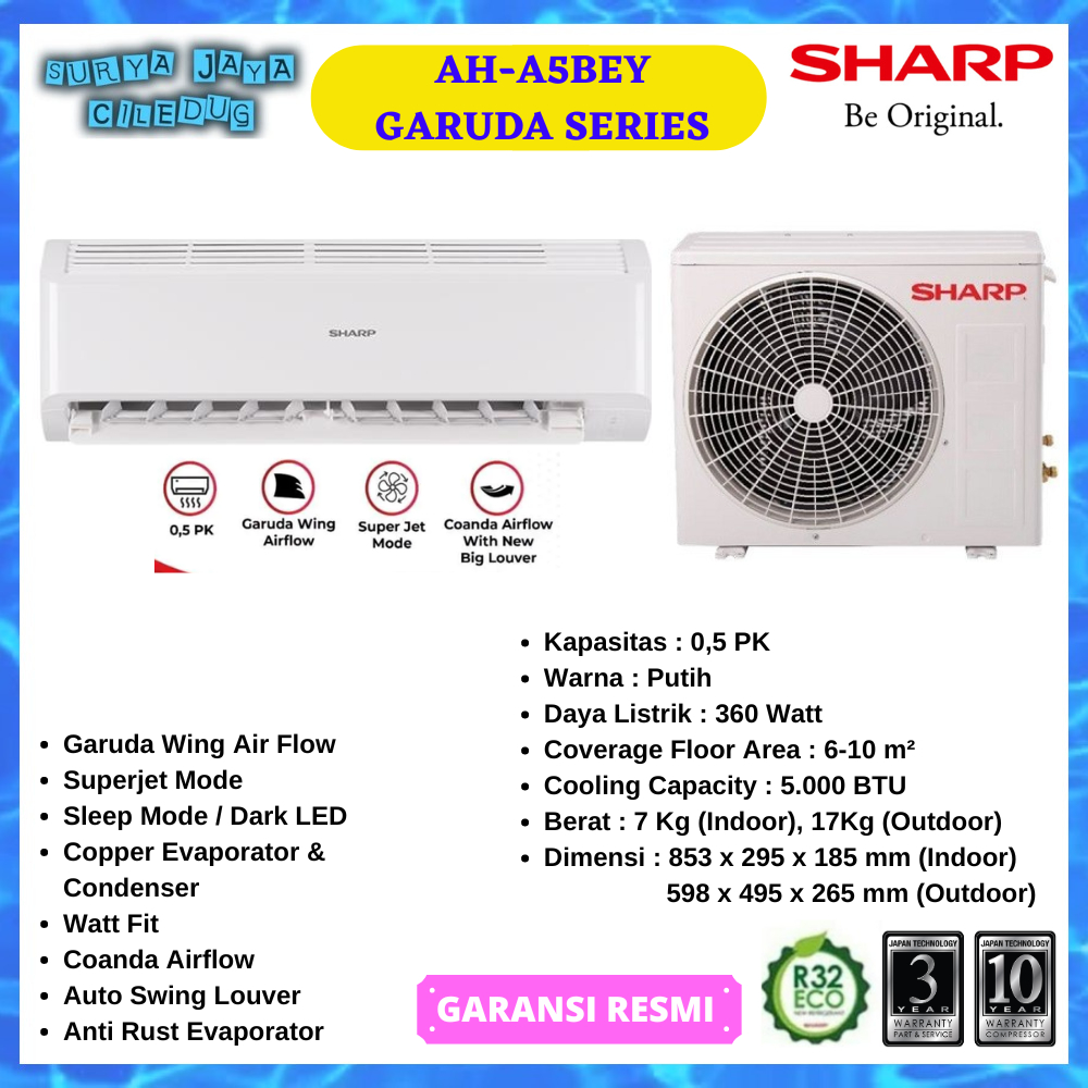 Jual AC SHARP AH-A5BEY 1/2 PK STANDART + PIPA AC | Shopee Indonesia