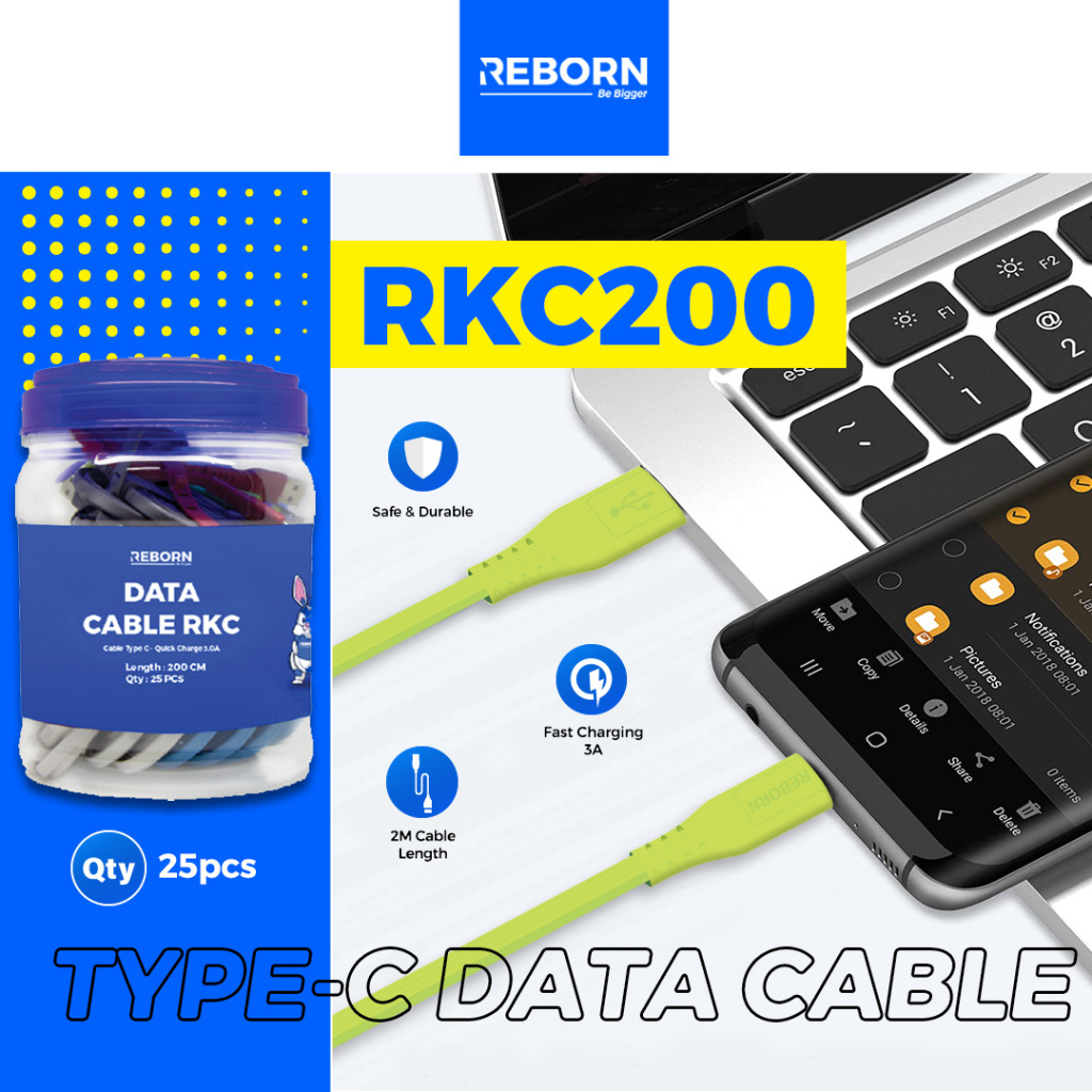 Jual Kabel Data Reborn TYPE C RKC200 Panjang 2meter Fast Charging ...