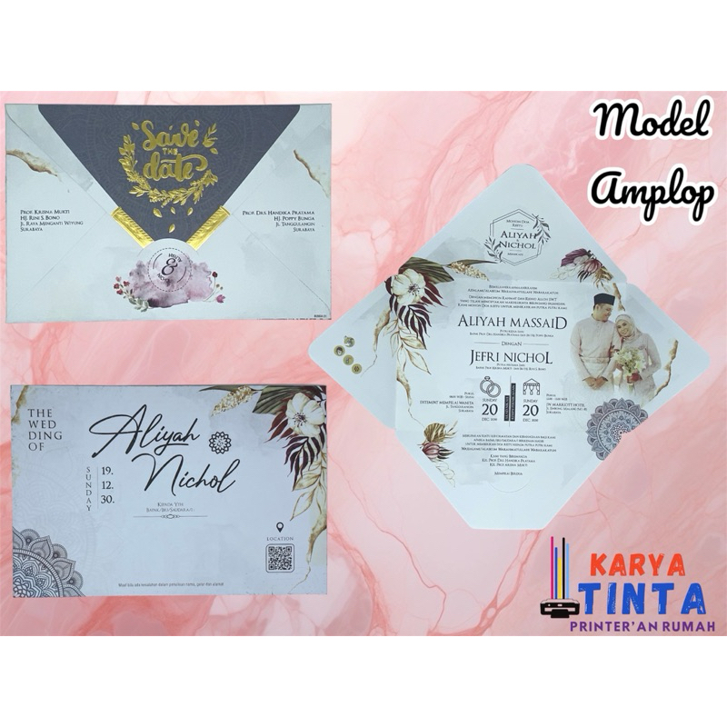Jual Undangan Pernikahan Model Amplop Foil Emas 01-S bunga | Shopee ...