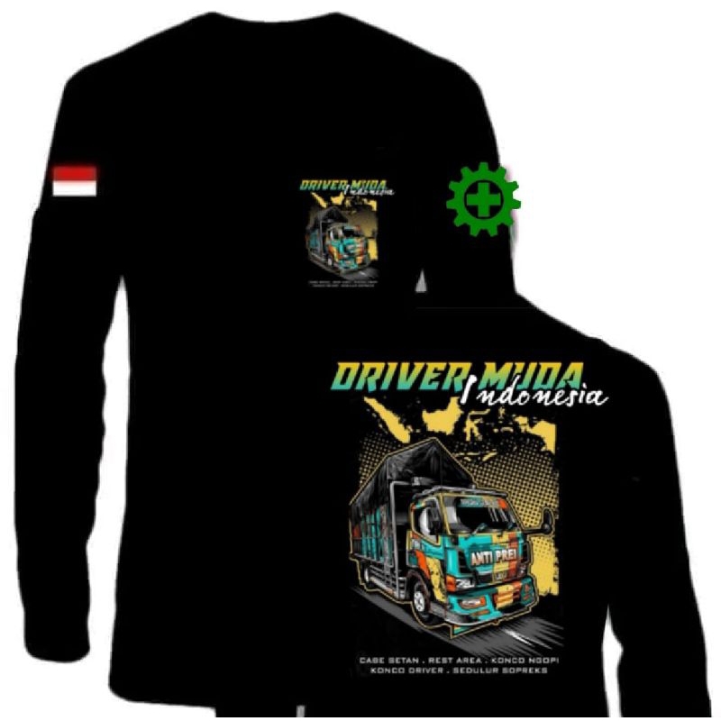 Jual KAOS DRIVER MUDA INDONESIA ANTI PREI LENGAN PANJANG CORAK HIJAU ...