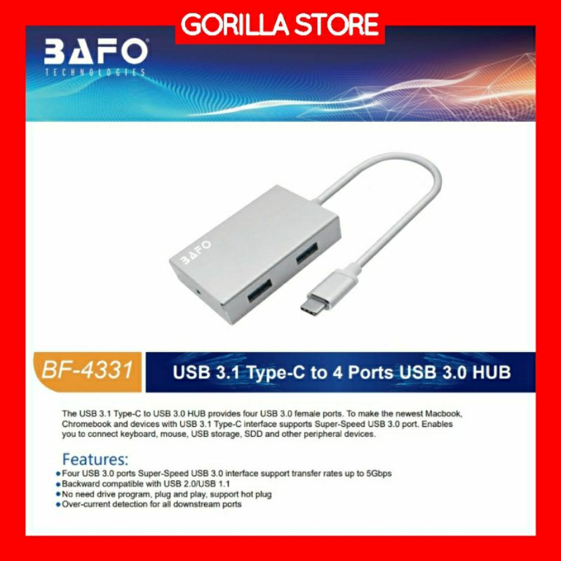 Jual BAFO BF-4331 USB 3.1 Type C TO 4 Port USB 3.0 HUB | Shopee Indonesia