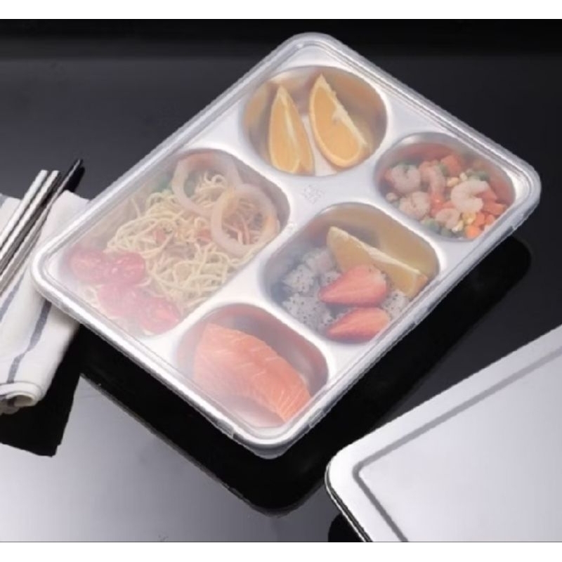 Jual FOOD TRAY STAINLESS SEKAT 5 + TUTUP/MESH TRAY SEKAT 5/LUNCH BOX ...