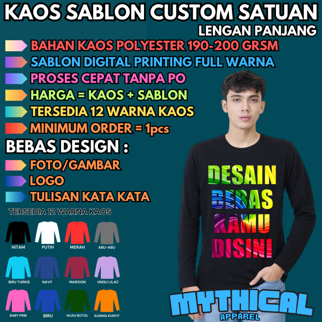 Jual [KAOS CUSTOM] KAOS BEBAS CUSTOM SATUAN LENGAN PANJANG - BAJU BEBAS ...