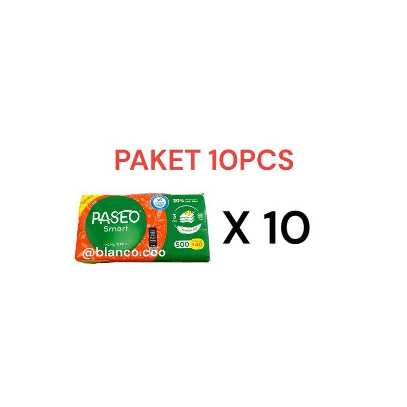 Jual [10 PCS] TISU PASEO SMART FACIAL TISSUE 540HELAI 3PLY | Shopee ...